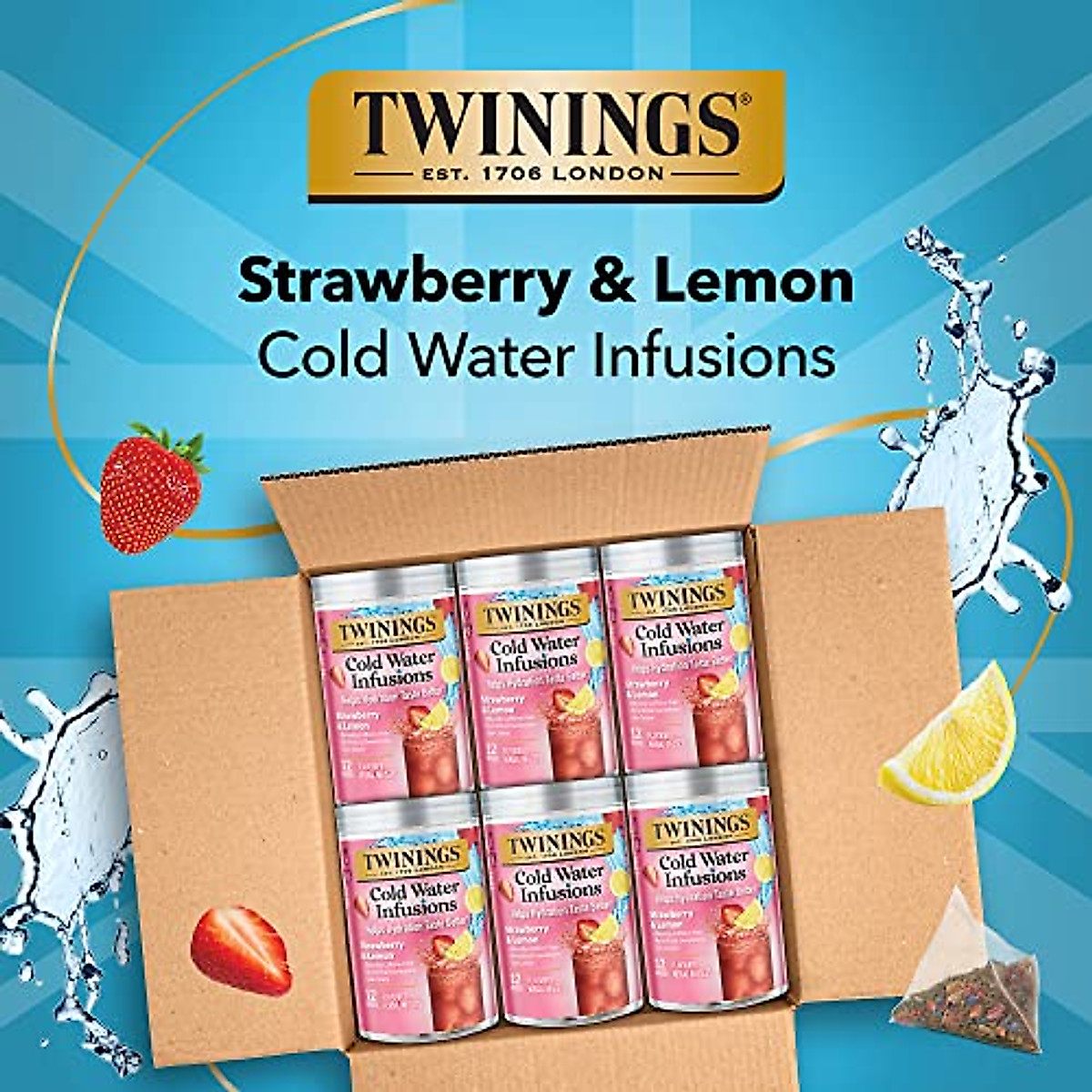 Twinings Cold Infuse Flavored Water Enhancer, Strawberry & Lemon, 12 Count (Pack of 6), Enjoy Hot or Iced