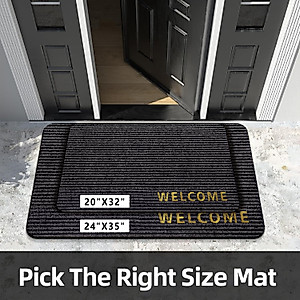 LYGLIGH Welcome Door Mat Outdoor: Sturdy Front Door Mats Indoor Entrance, Stain and Fade Resistant, Non-Slip Low Profile Washable Doormat, Trap Dirt and Moisture Floor Mat, 35"x24", Dark Gray.