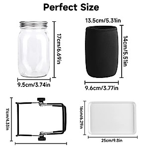 Seed Sprouting Jar Kit with 2 Wide Mouth Ma-son Jars, 2 Stainless Steel Screen Sprout Lids, 2 Blackout Sleeves, Tray, Sprouter Stand and Brush, Sprouting Kit for Growing Broccoli Alfalfa Bean Sprouts