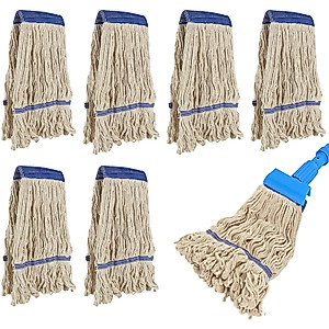 LISHINE 6 Pcs Mop Head Replacement Commercial Heavy Duty Mop Head for Floor Cleaning Wet Industrial White Cotton Loop-End String Wet Mop Head for Home, Industrial Cleaning