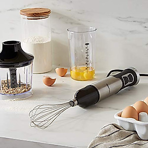 Amazon Basics 500 Watt Multi-Speed Immersion Hand Blender with Attachments, Silver