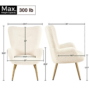 Topeakmart Accent Chair, Mid-Century Modern Boucle Upholstery Chair with Wood-Tone Metal Legs and Folding Backrest for Living Room Bedroom Waiting Room, Ivory