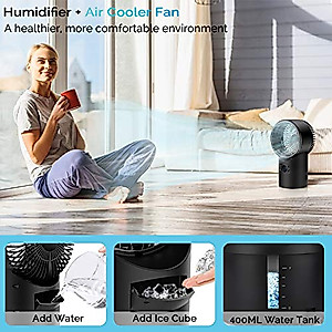Portable Air Conditioner Fan, KUUOTE Mini Evaporative Cooler with 7 Colors Night Light, Personal Space Air Cooler Quiet Desk Fan Humidifier Misting Fan for Small Room Bedroom Home Office