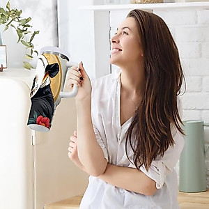 Panda with Floral Tumbler With Handle And Straw 30-40oz Insulated Tumbler Cups With Lid Stainless Steel for Cold Water and Drinks for School Work Sports Car Travel and Weekends