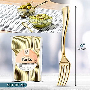 Mini Gold Fork, Gold Plastic Tasting Fork, (4 inch 36 Count) Gold Mini Plastic Forks for Ice Cream Sampling, Appetizers Tasting, Puddings, Gelato, Cockatils - Posh Setting