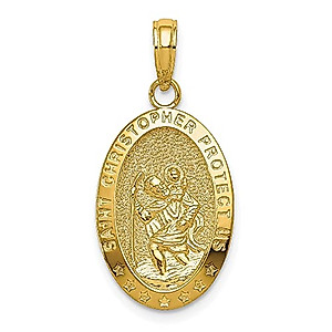 IceCarats 14K Yellow Gold Saint Christopher Medal Patron of Travelers Athletes Protection Necklace Christian Religious Pendant Faith Charm 27.3mm x 12.75mm Only