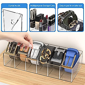 KDSKSC Belt Organizer, Acrylic Belt Storage Holder for The Closet and Drawer, 6 Compartments Belt Container Clear Display Case for Tie and Bow Tie