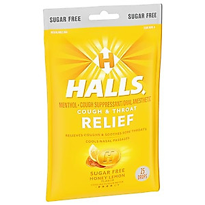 HALLS Relief Honey Lemon Sugar Free Cough Drops, 25 Drops