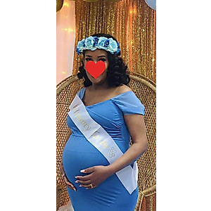 LLinfflr Floral Garland Crown Boho Flower Headband Hair Wreath Floral Halo Headpiece with Ribbon Wedding Party Blue