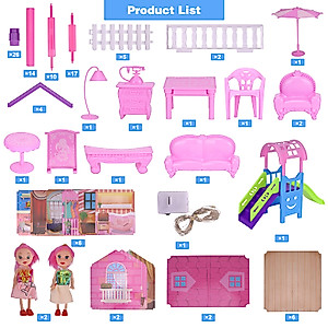 Dollhouse Toy House with Accessories and Furniture, Kids Dollhouses for Girls DIY Doll House Kits with 126 Little Pieces,Dreamhouse Gift for 3 4 5 6 Years Old Toddler Girls (5 Rooms and 1 Balcony)