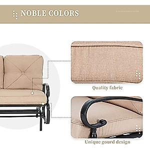 Patiomore Outdoor Loveseat Patio Swing Glider Bench 2 Seats Rocking Chair, Wrought Iron Chair Set with Brown Cushion
