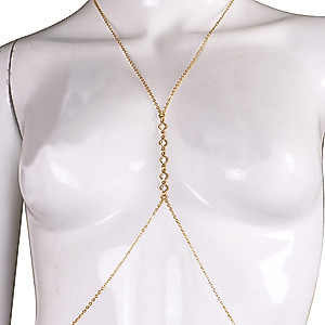 Gold Body Necklace for Women, Sexy Bikini Chain Body Necklace,(Clear Crystal）