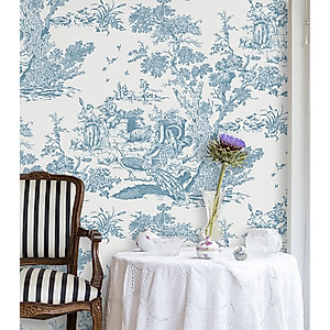 Peel and Stick Wallpaper Blue and White Wallpaper Toile Removable Self-Adhesive Wallpaper for Bedroom Bathroom Vintage Contact Paper for Walls Covering 16In×78.7In