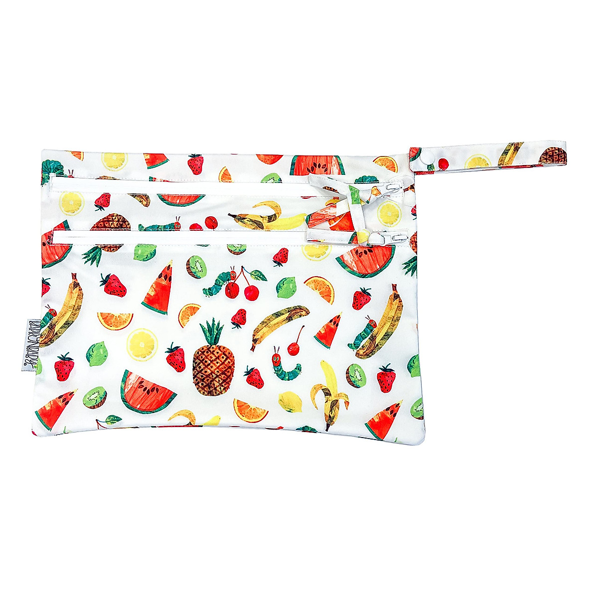 BapronBaby Eric Carle Tropical Fruit Wet Dry Bag - Waterproof Two Zipper Pockets - Reusable for Mealtime, Diapers, Stroller, Snacks, Swimsuits - Machine Washable - 11" x 9"