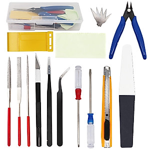 binifiMux 18pcs Crafts Basic Model Tool Kit, Hobby Building Tools Set with Hobby Clippers Model Tweezers for Plastic Model Car Dollhouse