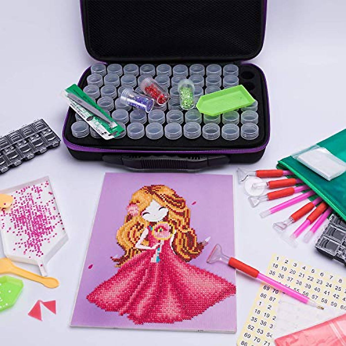 HOHOTIME 60 Slots Diamond Painting Storage Containers,142pcs 5D Diamond Painting Accessories Kit for Diamond Art Craft Jewelry Beads Organizer,Diamond Art Storage for DIY Art Craft