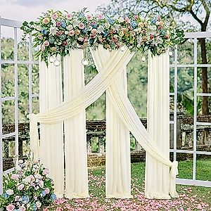 6 Panels Wedding Arch Fabric Drape Ivory 6 Yards Sheer Backdrop Curtain Chiffon Fabric for Wedding Party Ceiling Reception Decoration