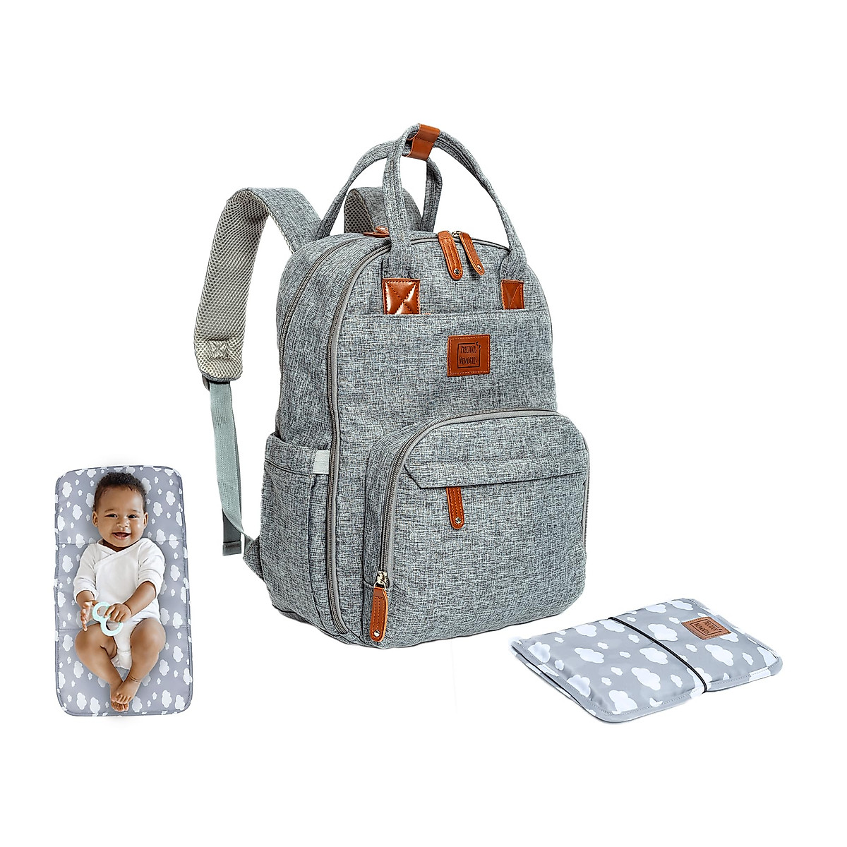 Precious Memories Toddler Diaper Backpack with Portable Changing Mat - Water-Resistant Baby Bag - Large Diaper Bag for Toddlers - Newborn essentials