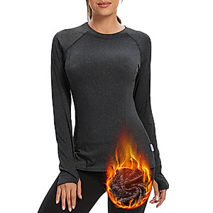 Women's Thermal Compression Shirt Long Sleeve Running Shirt Moisture Wicking Athletic Shirts with Thumb Holes (Black,Small)