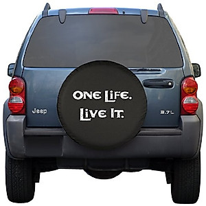 Boomerang 32" One Life Live It - Spare Tire Cover - (Black Denim Vinyl) - White Print - Made in The USA