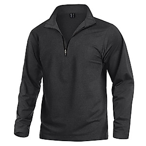 KEFITEVD Athletic Shirts for Men Long Sleeve Athletic Shirts Fleece Lined Golf Shirts Gym Shirts Fitness Shirts Breathable Pullover Shirts Black