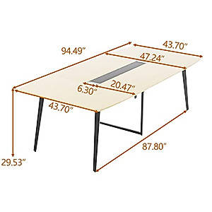 Loomie 8FT Conference Table, 94.49" L x 47.24" W x 29.53" H Meeting Seminar Table with Grommet, Large Boat Shaped Computer Desk, Boardroom Desk for Office Meeting Conference Room