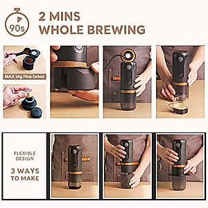 RECAFIMIL Portable Coffee Maker: 12V Travel Espresso Machine 12W, 9 Bar Pressure 2400mAh Rechargeable Battery for Camping, Driving, Home and Office (Machine Holder Portable)