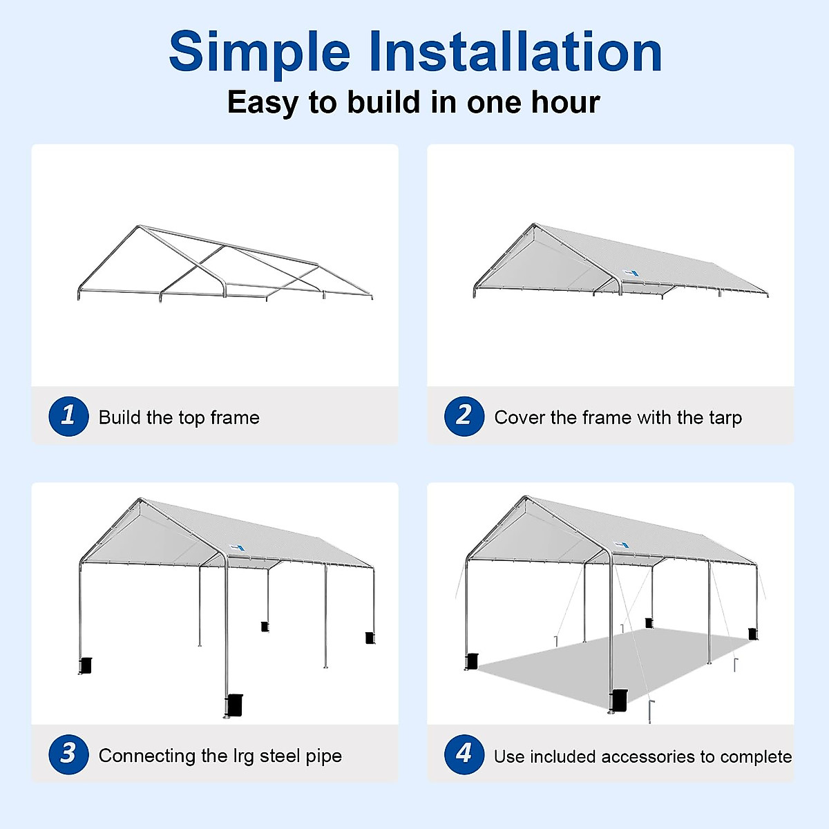 Carport Canopy 10'x20' Heavy Duty Carport, Waterproof & UV Protected Garage Top Tarp Shelter Cover with Reinforced Steel Cables, Outdoor Portable Garage for Car, Boat Tent, Light Grey