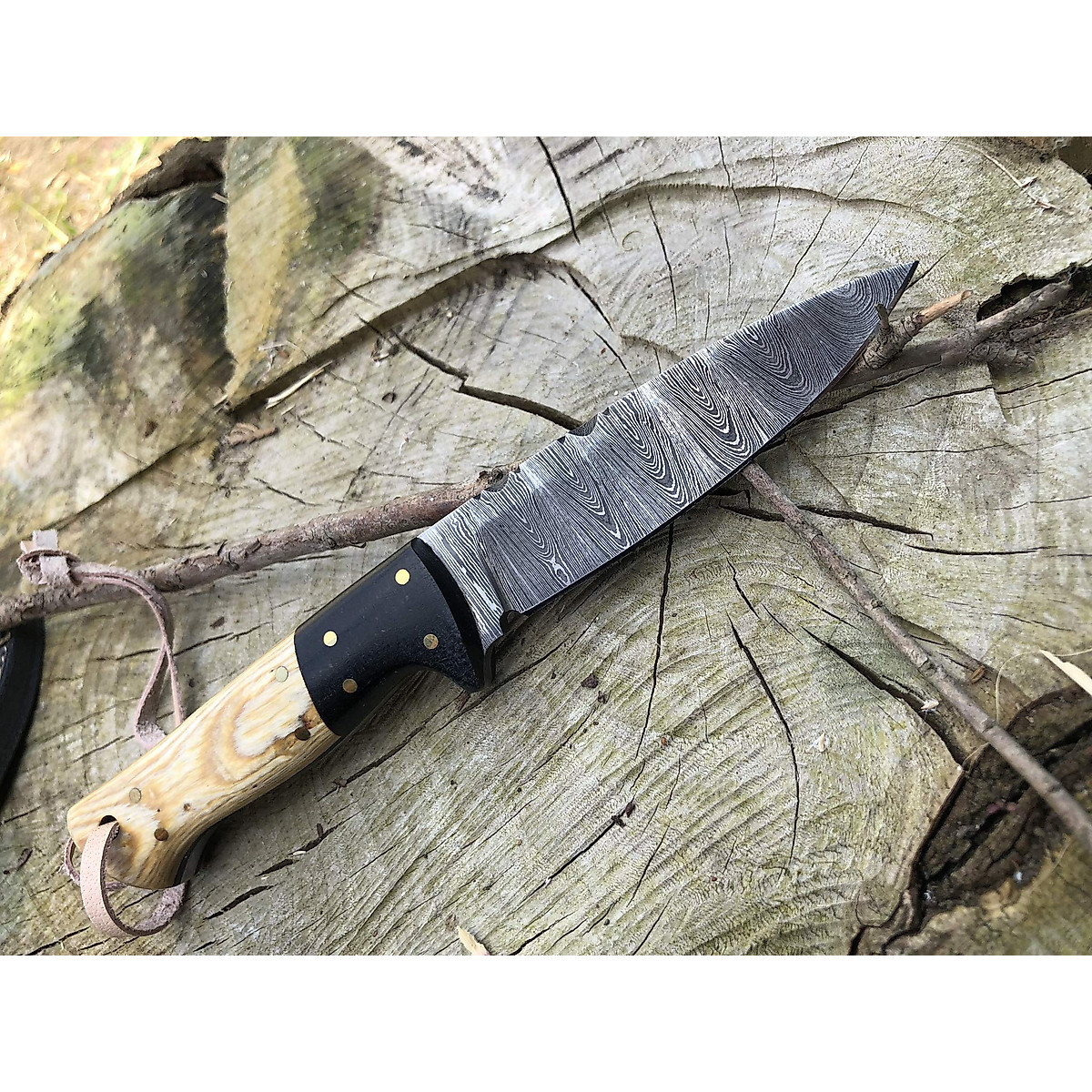 Perkin Damascus Steel Hunting Knife With Sheath Bushcraft Knife - SK1200