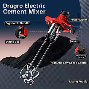 Double-Paddle Electric Cement Mixer, 2300W Handheld Electric Concrete Mixer, Portable Mud Mixer with 6 Adjustable Speed, Double Auger Mixer for Mixing Mud, Cement, Mortar, Paint, Fodder