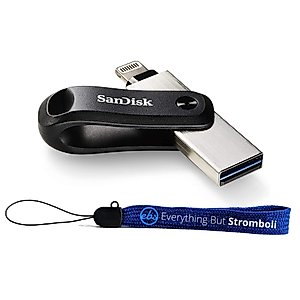 SanDisk 128GB iXpand Go Flash Drive for iPhone, iPad, Computers & Laptops - 2-for-1 USB 3.0 Drive with Type A & Lightning Connectors (SDIX60N-128G-GN6NE) Bundle with 1 Everything But Stromboli Lanyard