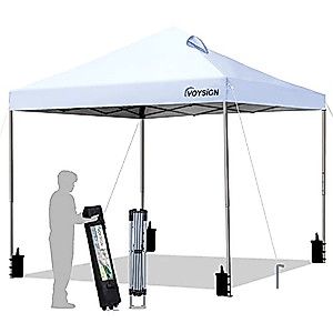 VOYSIGN 10x10 Pop Up Canopy Tent, Outdoor Instant Sun Shelter, White Color, Included 1 x Rolling Storage Wheeled Bag, 4 x Weight Bags, 4 x Guylines, 8 x Stakes…