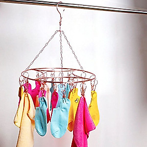 A.B Crew Round Laundry Clothesline Hanging Rack for Drying Clothing with 20 Stainless Steel Clothespins 5 Free Quilt Clip(Rose Gold)