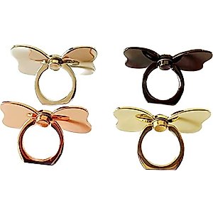 Wen XinRong 4 Pack Metal Bow Phone Ring Holder, Bowknot Phone Finger Ring Grip 360°Rotation Phone Rings Kickstand Compatible with All Smartphone