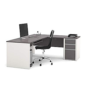 Bestar Connexion 72W L-Shaped Desk with Pedestal in Slate & Sandstone