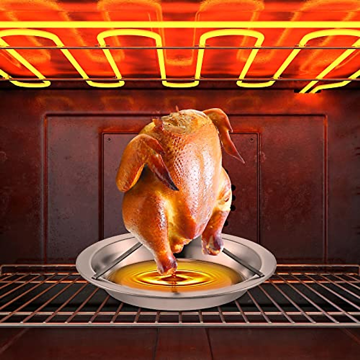 Newtay 14 Pcs Thanksgiving Turkey Roaster Serving Set, Chicken Rack Stainless Steel Upright Roast Holder, Meat Thermometer, Lifter, Metal Skewers Trussing Needle, Basting Brush, Twine