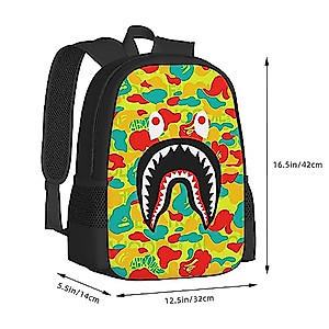 AIRPO Casual Camo Shark Backpacks Camouflage Large Capacity Laptop Daypack Lightweight Multiple Backpack Travel Shoulders Bag For Women Men
