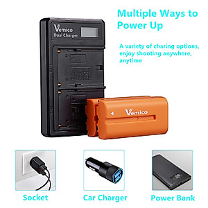 Vemico NP-F550 Battery Charger Kit with 3000mah F570 Batteries 2 Pack, 2-Slot USB-C Charger for NP F970/F960/F750/F570/F530/F33