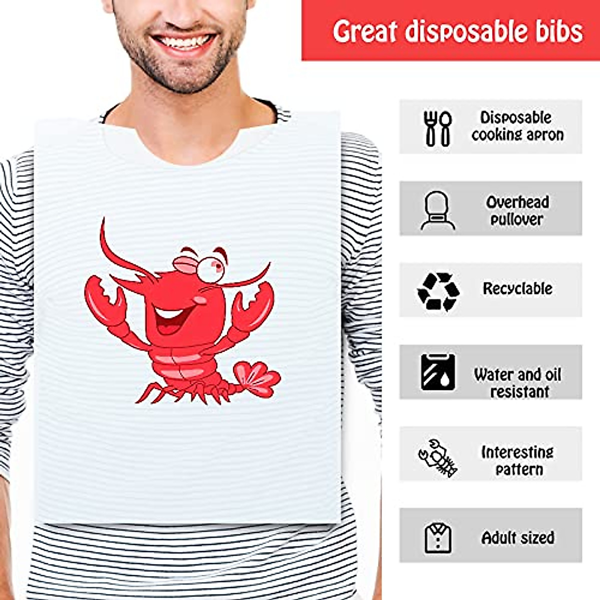 Geyoga 30 Piece lobster Bibs 23 Inch Crawfish Boil Seafood Boil Party Supplies Crab Plastic Seafood Funny Bibs for Adult Size