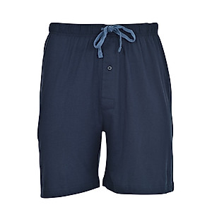 Hanes Men's 2 Pack Jersey Cotton Knit Tagless Sleep & Lounge Drawstring Shorts, Chambrey Blue Heather/Bright Navy, X-Large