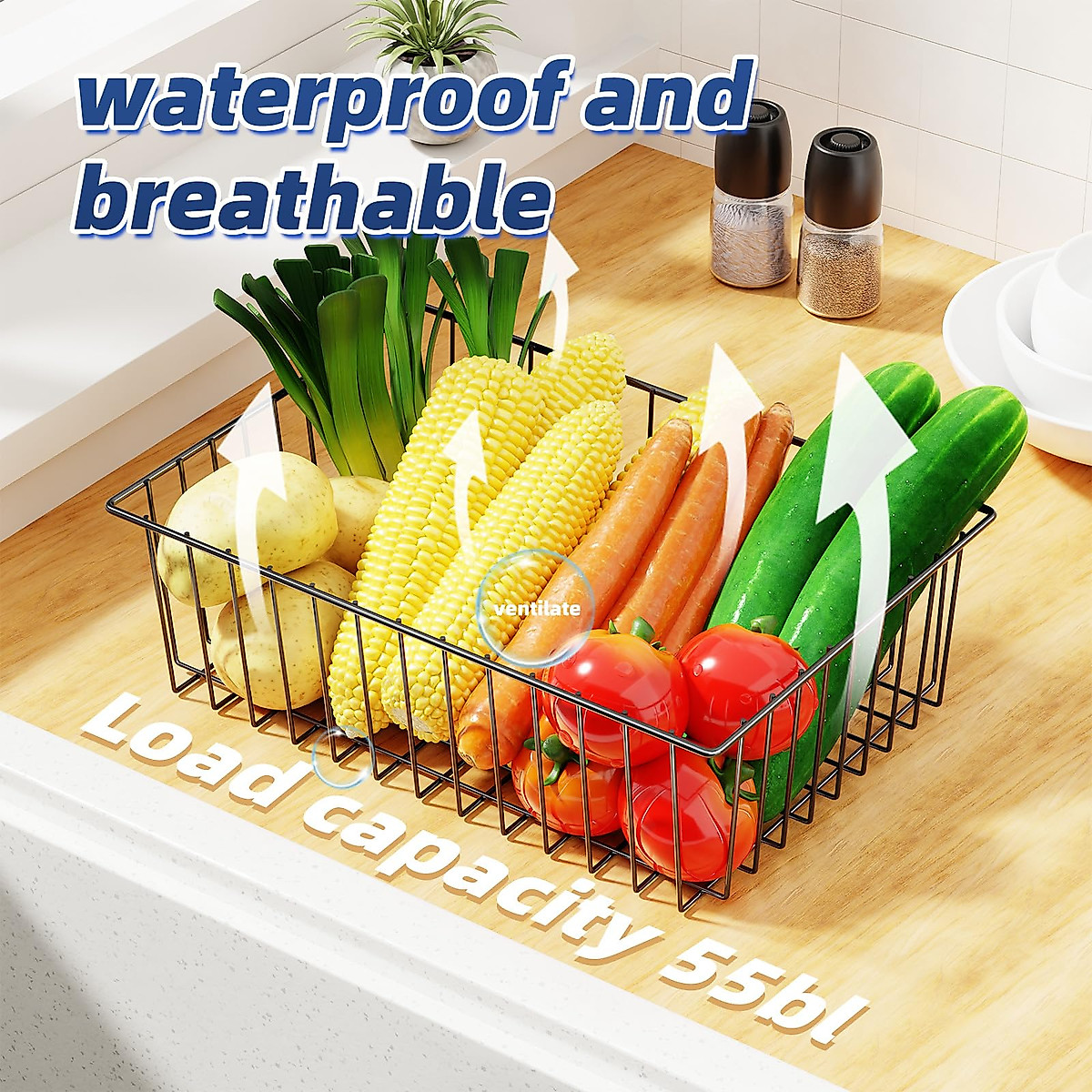 Simple Trending 6 Pack Large Wire Baskets for Organization, Metal Pantry Storage Baskets for Cabinet, Kitchen, Garage, Bathroom, Black