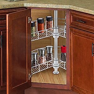 CLLVGOKD Kidney Chrome Lazy Susan, 28 Inch Lazy Susan Blind Corner Cabinet, 360° Rotating Corner Cabinet Lazy Susan, 2 Tier Adjustable Height, Lazy Susan Organizer for Cabinet Space Saving