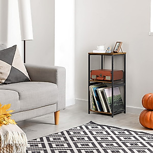 ETELI Tall Side Table 3 Tier Record Player Stand Table with Vinyl Storage Small Industrial Side Table Vinyl Record Stand Turntable Stand Hold Up to 170 Albums for Living Room Bedroom Office
