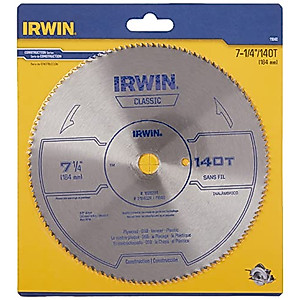 IRWIN Tools Classic Series Steel Corded Circular Saw Blade, 7 1/4-inch, 140T, .087-inch Kerf (11840)