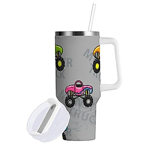 ODAWA Large Colorful Trucks Stainless Steel Tumblers with Handle and Straw Travel Insulated Tumblers