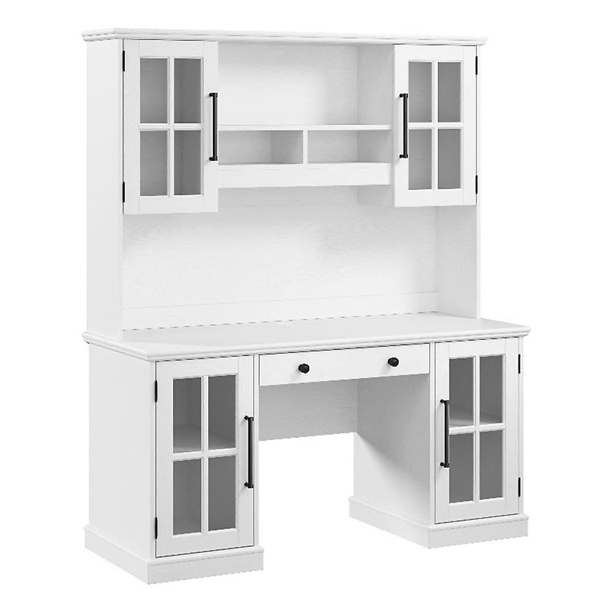 Bush Furniture Westbrook 60W Computer Desk with Hutch and Storage in White Ash | Farmhouse Desk for Home Office Workspace