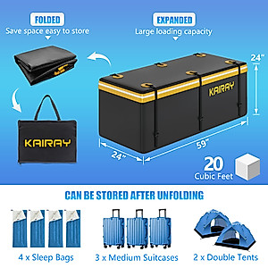 KAIRAY 500 Lbs Heavy Duty Hitch Mount Cargo Carrier 60"x24"x14.4" Folding Rear Luggage Rack Basket Fits 2" Receiver for Car SUV Camping Traveling with Stablizer Waterproof Bag Net Ratchet Straps Lock