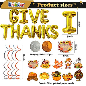 Give Thanks Banner, Thanksgiving Foil Balloons | Gold 16 Inches 3D Mylar Letter Balloons Hanging Fall Decorations Fhoto Backdrop for Thanksgiving Party - Fall Harvest Decor for Home Office Indoor