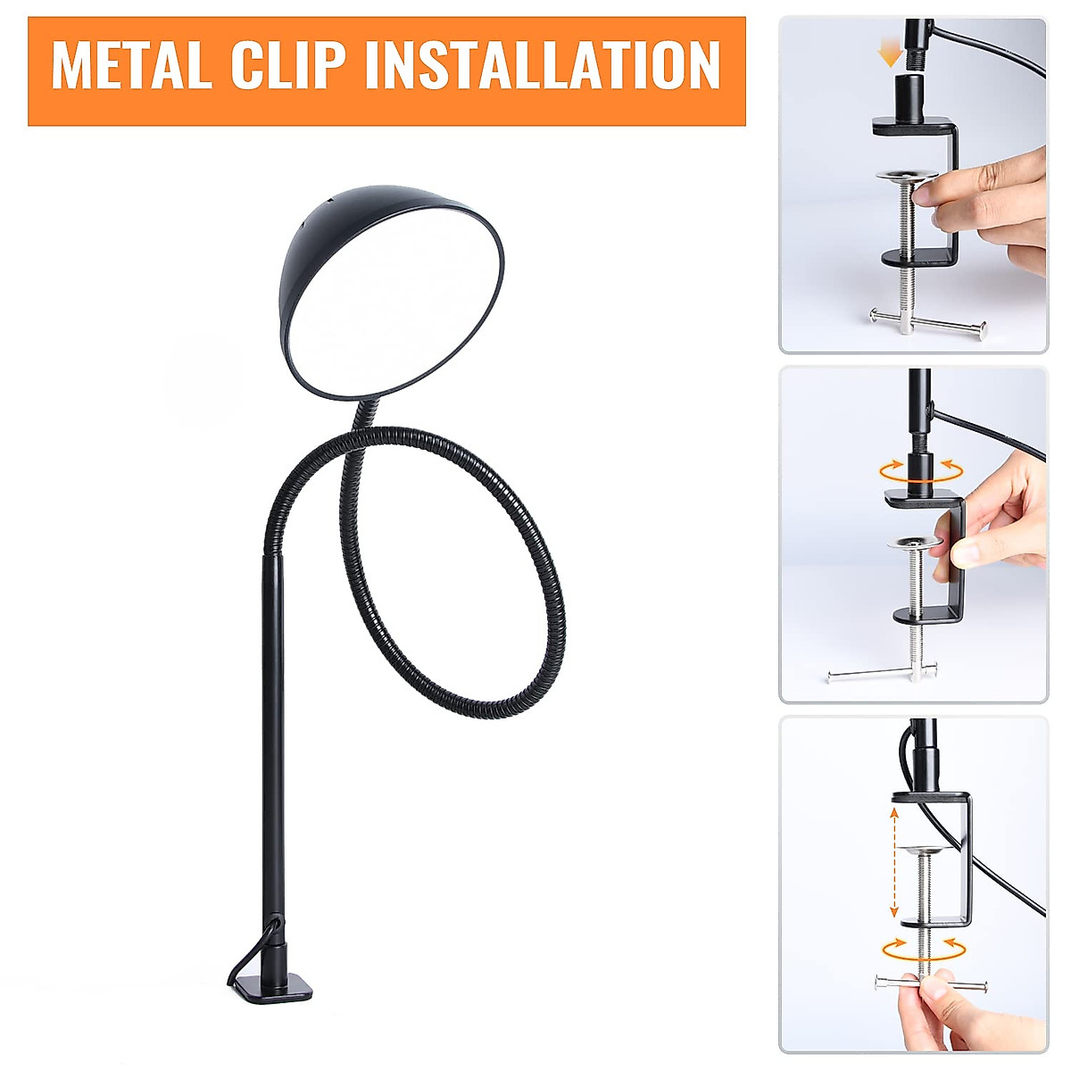 CeSunlight Clamp Lamp, Clip on Lamp, Desk Lamp with Clamp, 12W, 1300 LMS, 3 Color Modes, 10 Brightness Levels, 30 Inches Long Gooseneck Light, Perfect for Sewing, Reading, Home, Office
