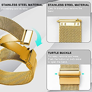 JIEANTE Stainless Steel Mesh Watch Band for Mens Women, Quick Release Mesh Watch Straps 18mm 20mm 22mm 24mm （20mm Gold）